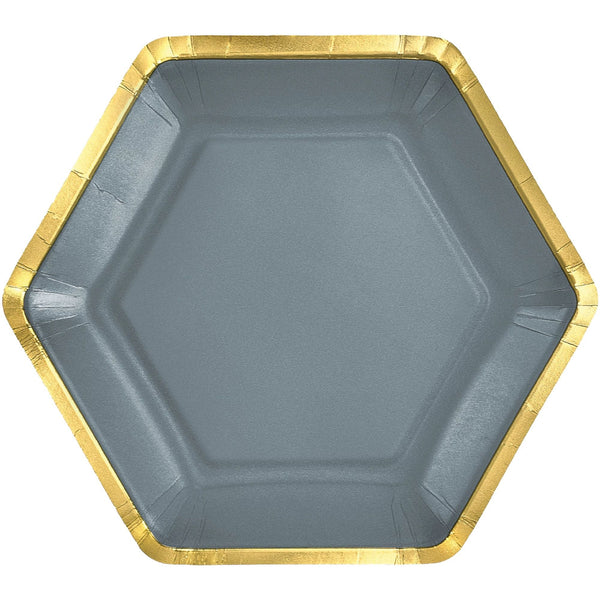7" Hex Metallic Paper Plate - Dark Grey - Ultimate Party Super Stores