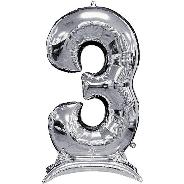 52" Shaped Number "3" Silver Stand Up Balloon - Ultimate Party Super Stores