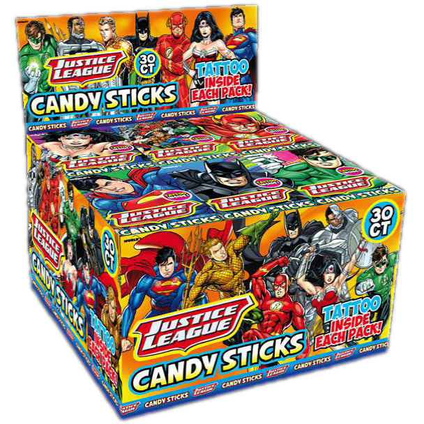 CANDY STICKS W/ TATTOO - DC JUSTICE LEAGUE - Ultimate Party Super Stores